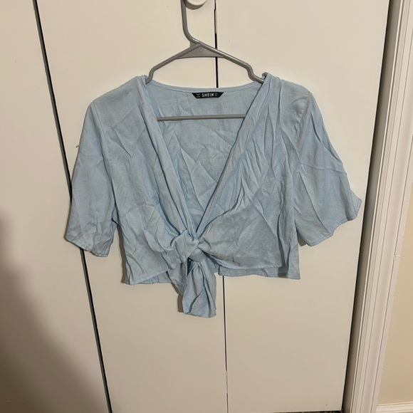 SHEIN | Tops | Light Blue Tie Front Blouse | Poshmark
